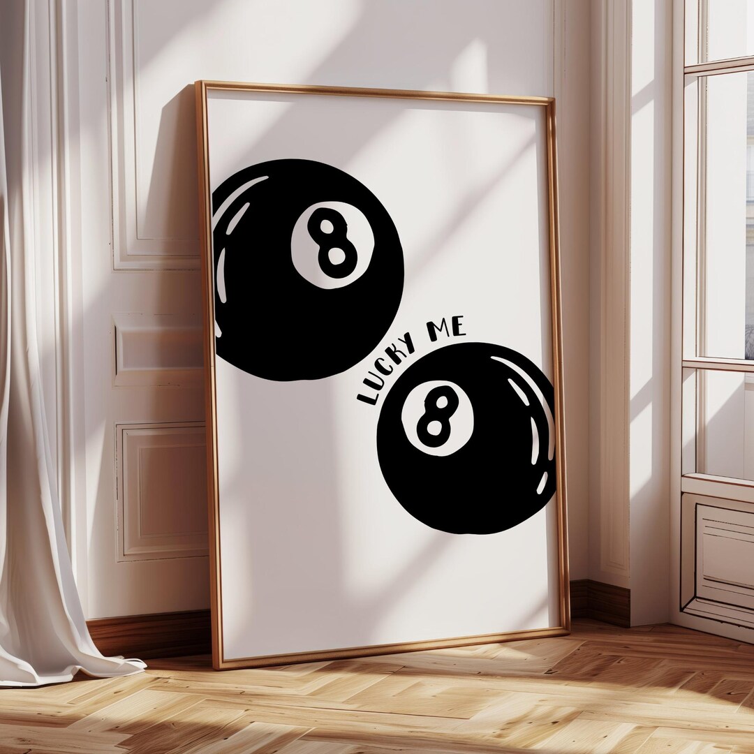 8 Ball Poster Trendy Retro Pool Ball Print Modern Wall Decor Lucky 8 ...