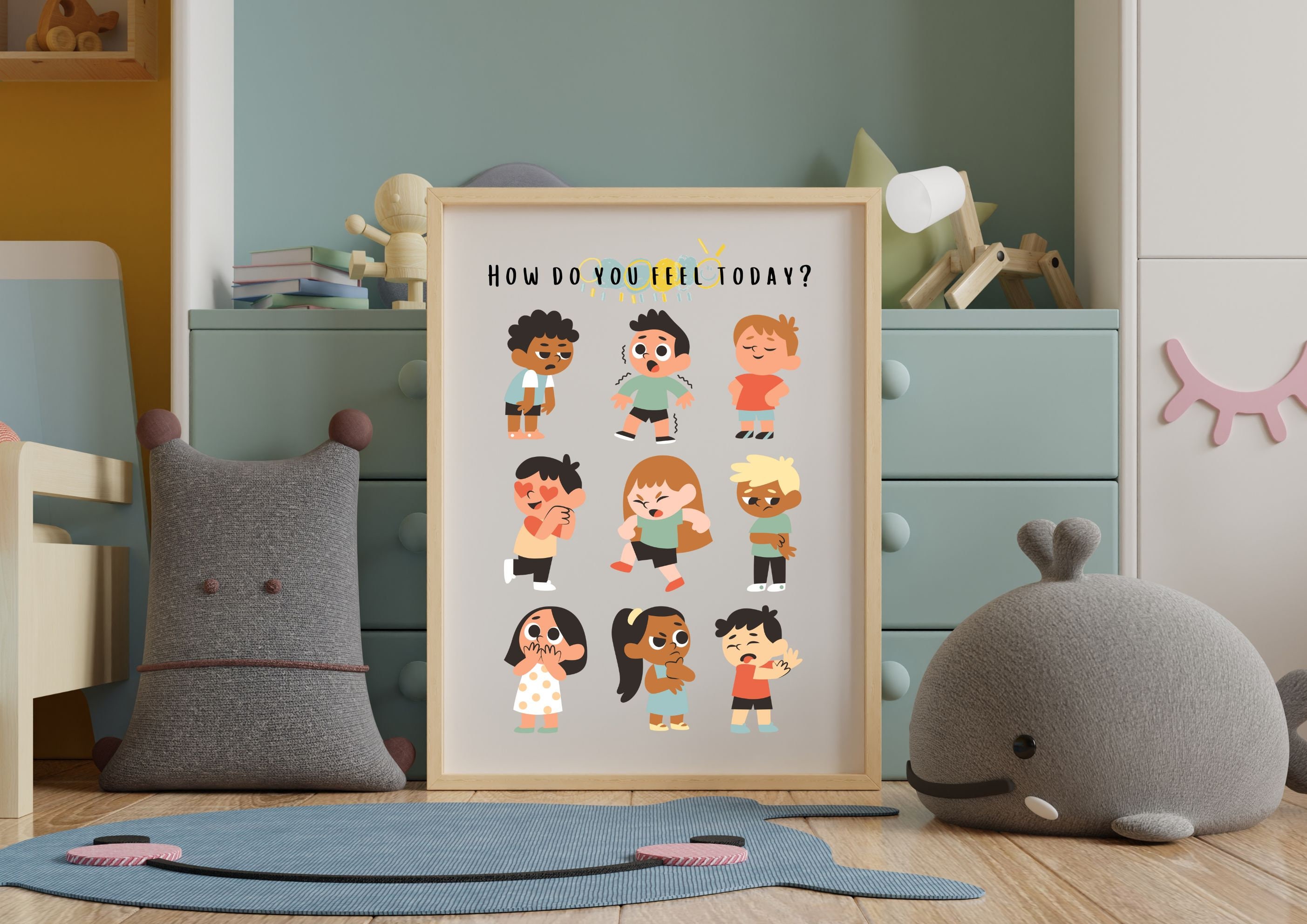 Emotions Poster Fun Kids Room Printable Wall Art Playroom Wall Decor ...