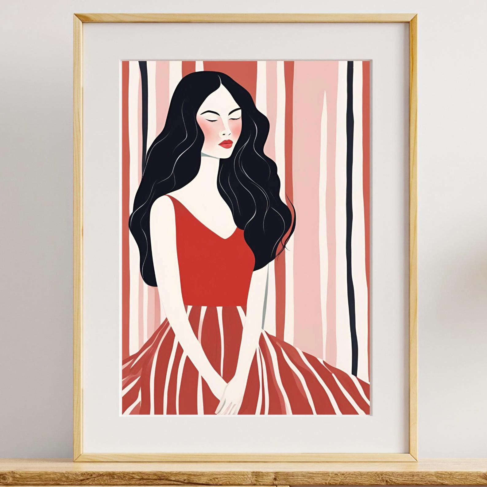 Abstract Girl in Red Dress Printable Wall Art Scandi Minimalist Home ...