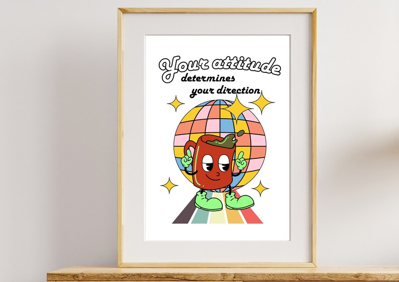 Motivational Wall Art Fun Retro Style Print Funny Retro Mascot Positive ...