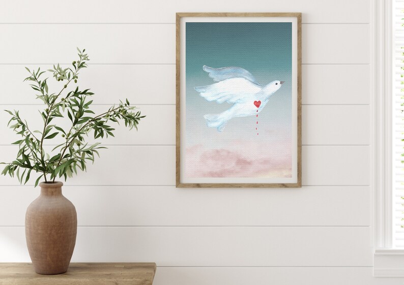 Watercolor White Dove Poster Peace in the World Digital Wall Art Bird ...