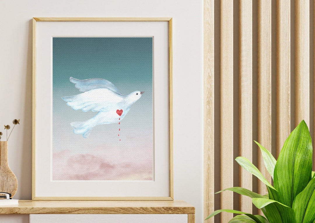 Watercolour White Dove Print Printable Wall Art Bird Print Beautiful ...