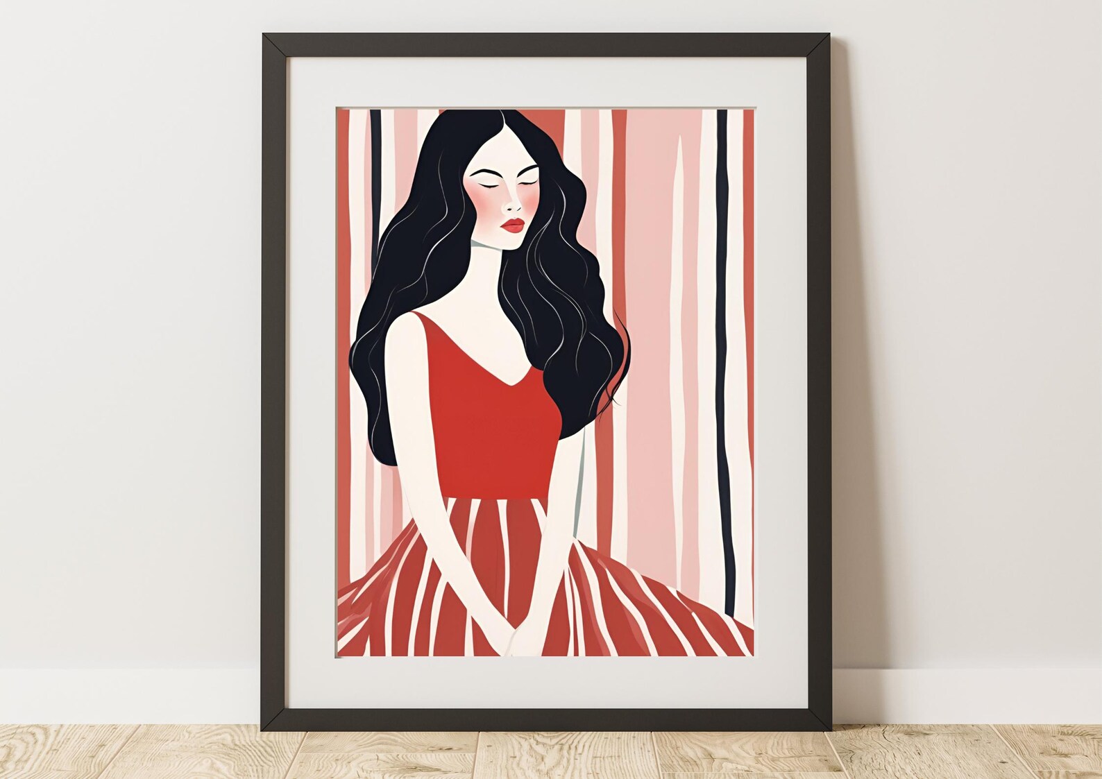 Abstract Girl in Red Dress Printable Wall Art Scandi Minimalist Home ...