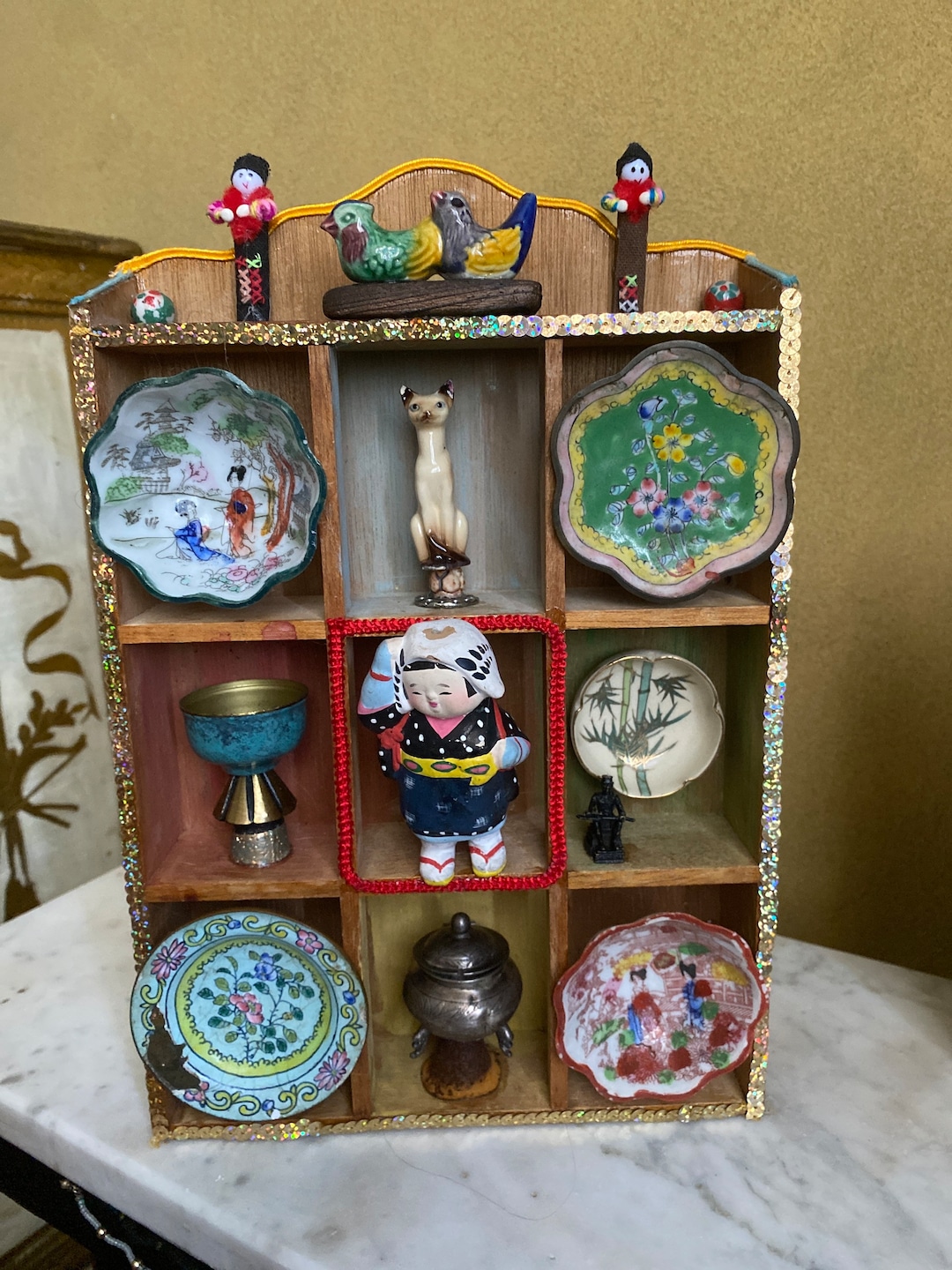 Vintage Shadow Box With Asian Miniatures - Etsy