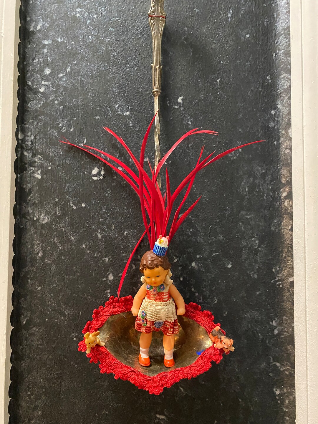 Vintage Repurposed Art Piece With Doll in Crochet Dress germany ...