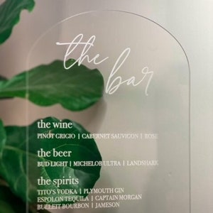 Frosted Acrylic Arched Bar Sign, Wedding Arched Bar Menu, the Bar Drink ...