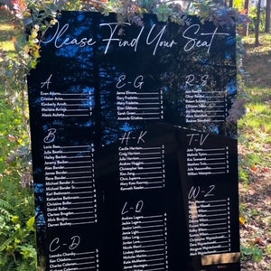 Seating Chart Sign, Black Acrylic Sign, Reception Signage, Wedding ...