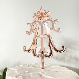 Rose Gold Mirror Monogram Cake Topper, Monogram Custom Topper, Custom ...
