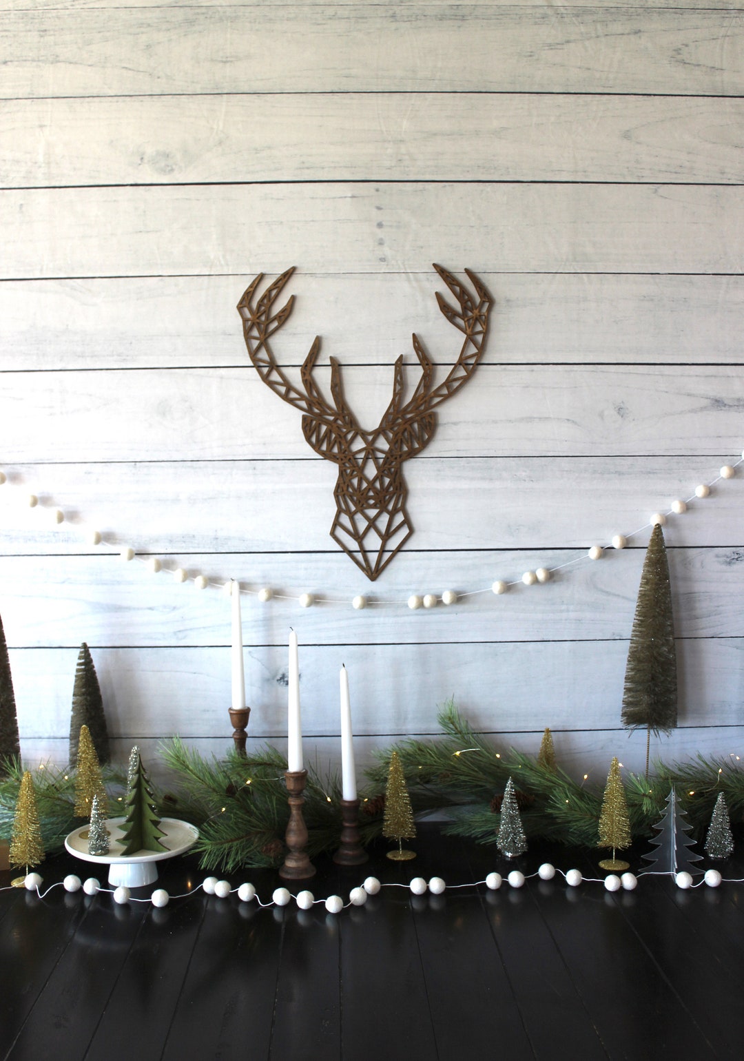 Deer Sign, Geometric Wooden Buck Sign, Christmas Decor, Holiday Decor ...