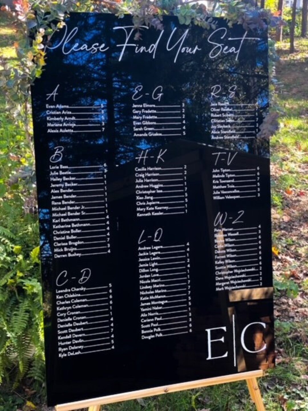 Seating Chart Sign, Black Acrylic Sign, Reception Signage, Wedding ...