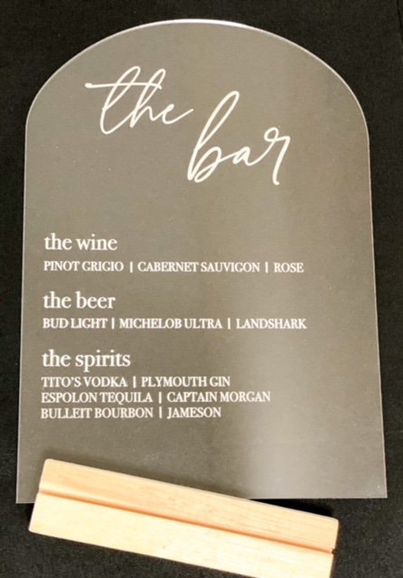 Frosted Acrylic Arched Bar Sign Wedding Arched Bar Menu the - Etsy