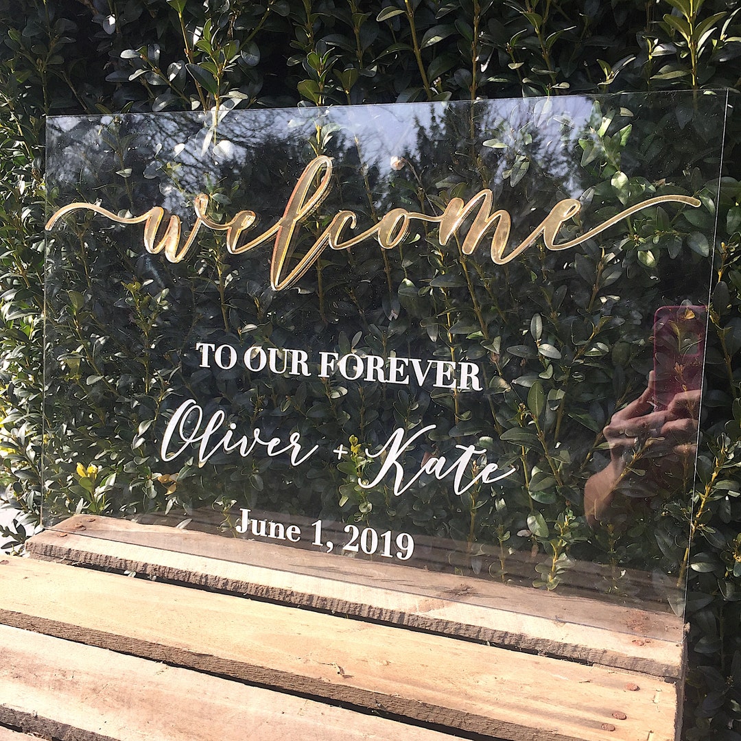 Wedding Welcome Sign, Gold Welcome Sign, Acrylic Wedding Reception Sign ...
