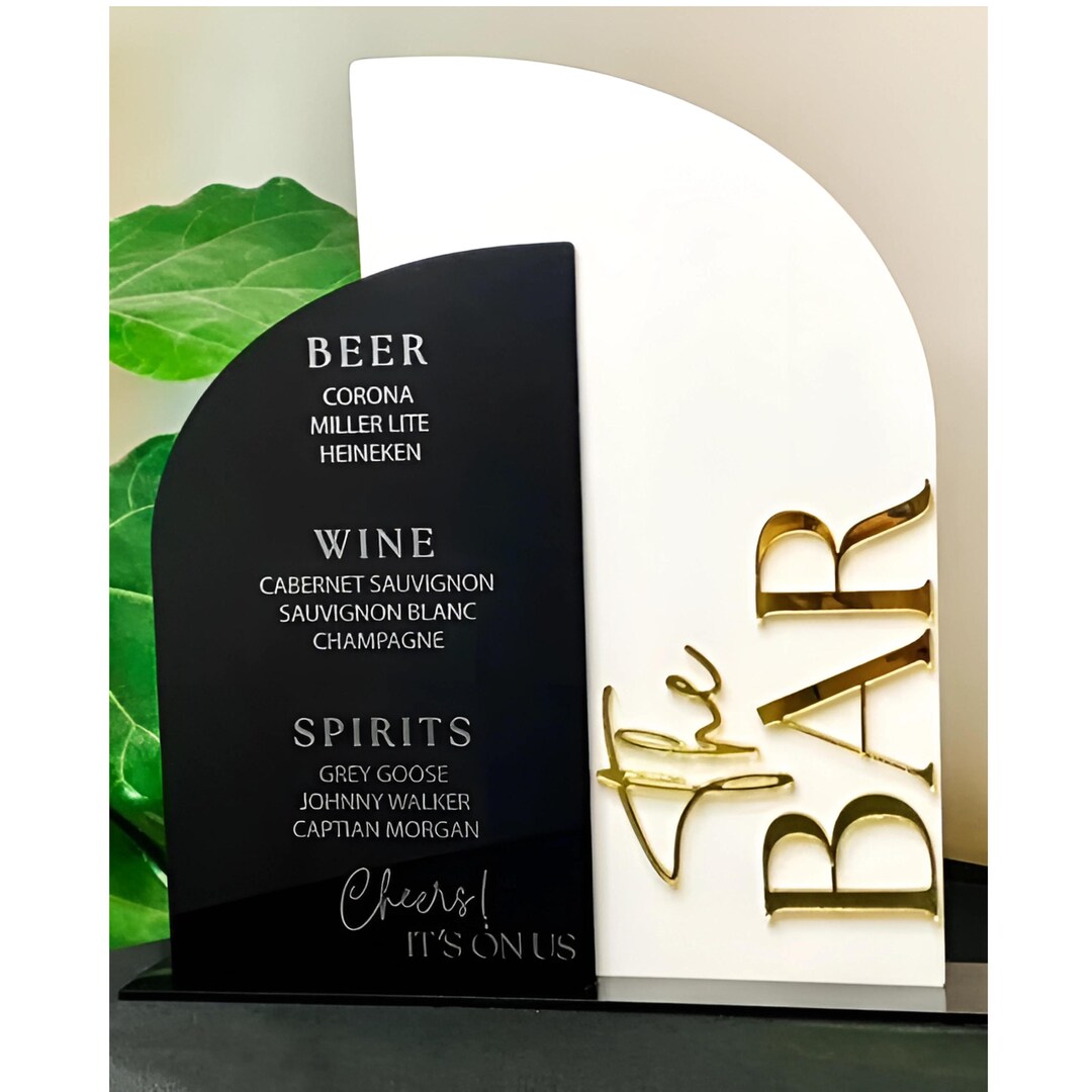 Arched Wedding Bar Sign, Black Acrylic Bar Sign, Gold Bar Sign, Signature Drinks, Wedding ...