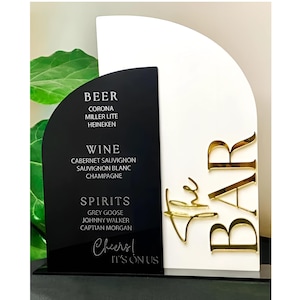 Arched Wedding Bar Sign, Black Acrylic Bar Sign, Gold Bar Sign ...