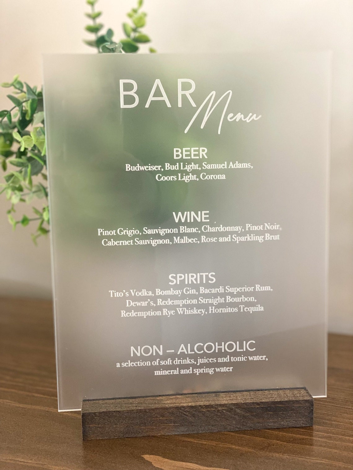 Frosted Acrylic Bar Menu Sign Custom Bar Menu Wedding Bar - Etsy