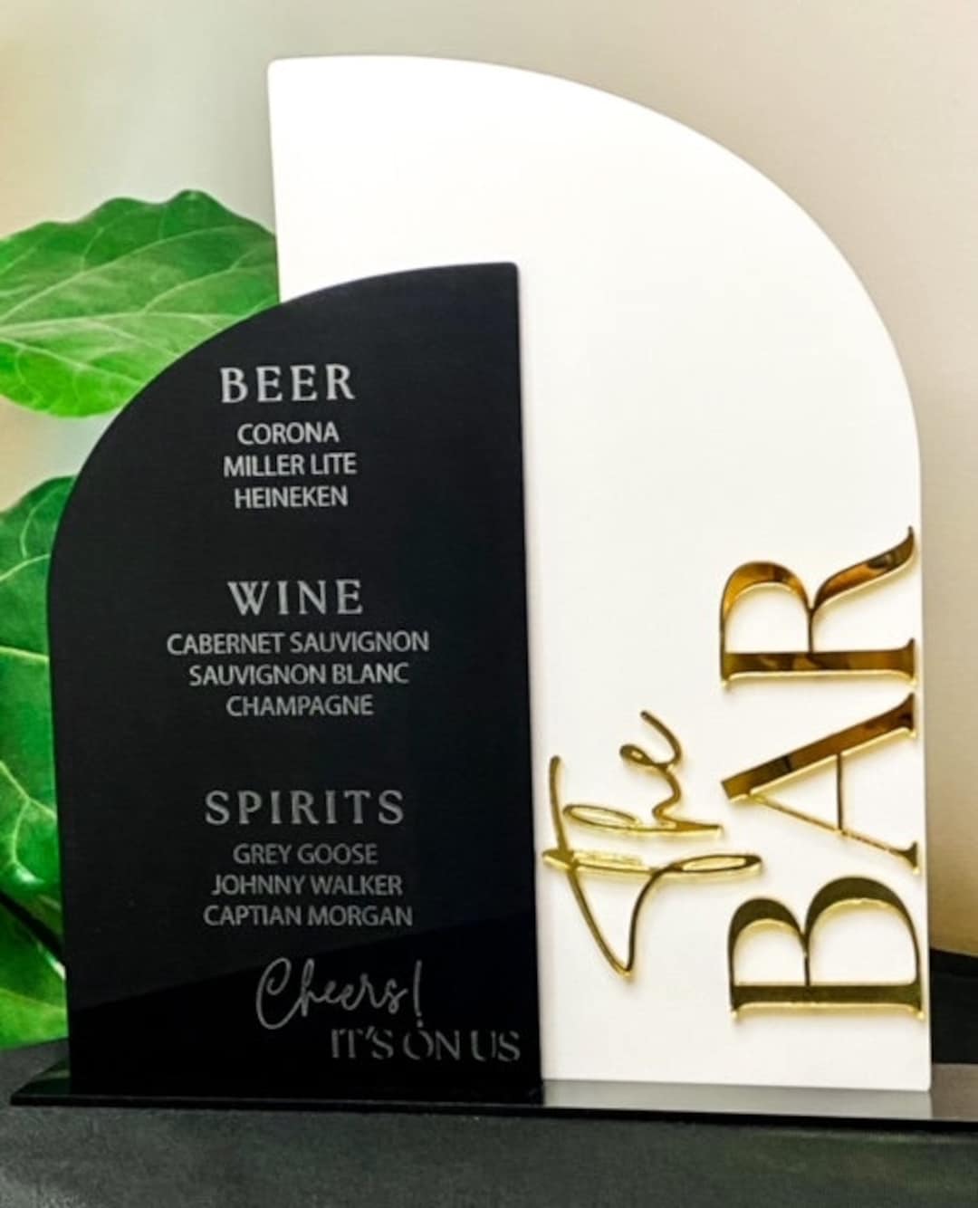 Arched Wedding Bar Sign, Black Acrylic Bar Sign, Gold Bar Sign ...