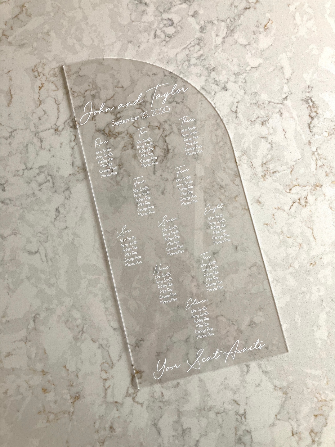 Arched Acrylic Seating Chart - Frosted Acrylic Wedding Seating Chart ...