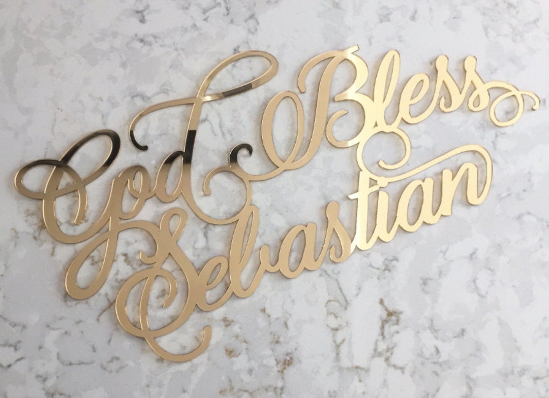Custom Gold Mirror God Bless Name Sign, God Bless Sign, Custom Baptism ...