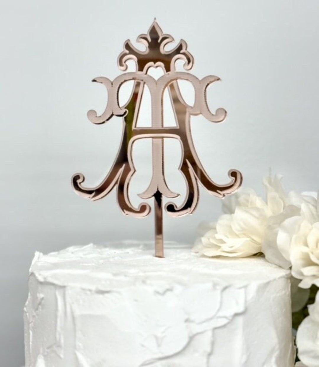 Rose Gold Mirror Monogram Cake Topper, Monogram Custom Topper, Custom ...