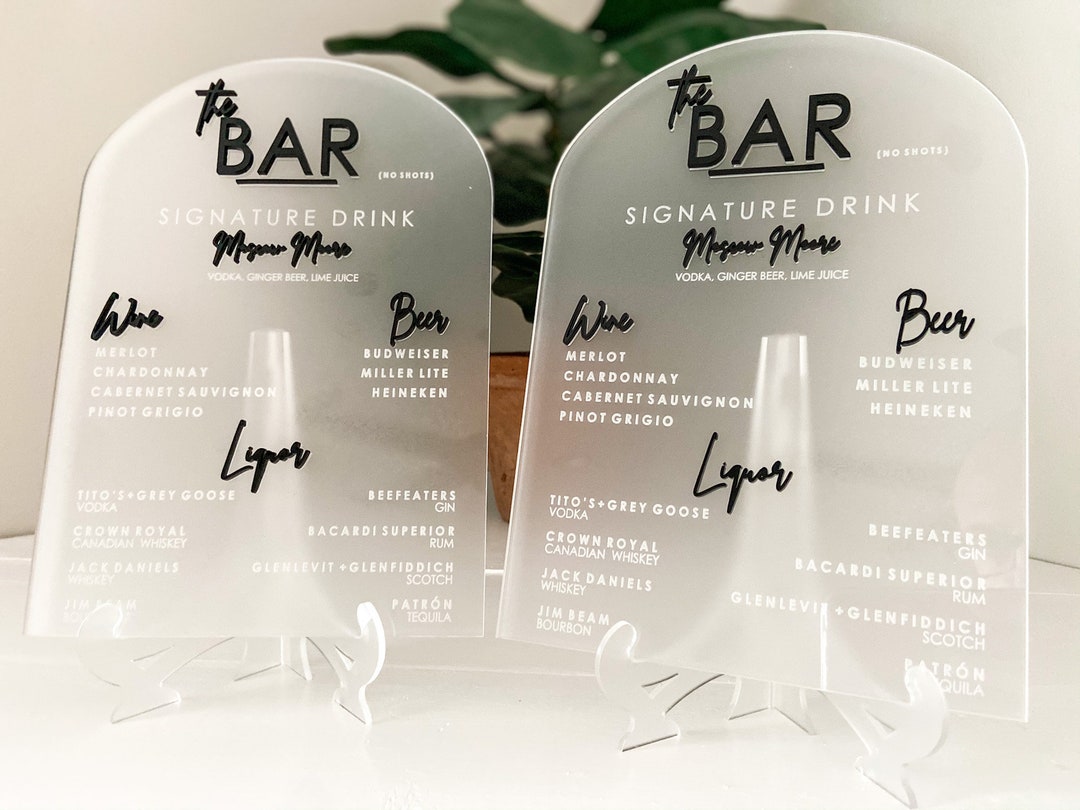 Frosted Acrylic Arched Bar Signs, Custom Bar Signs, Wedding Signage ...