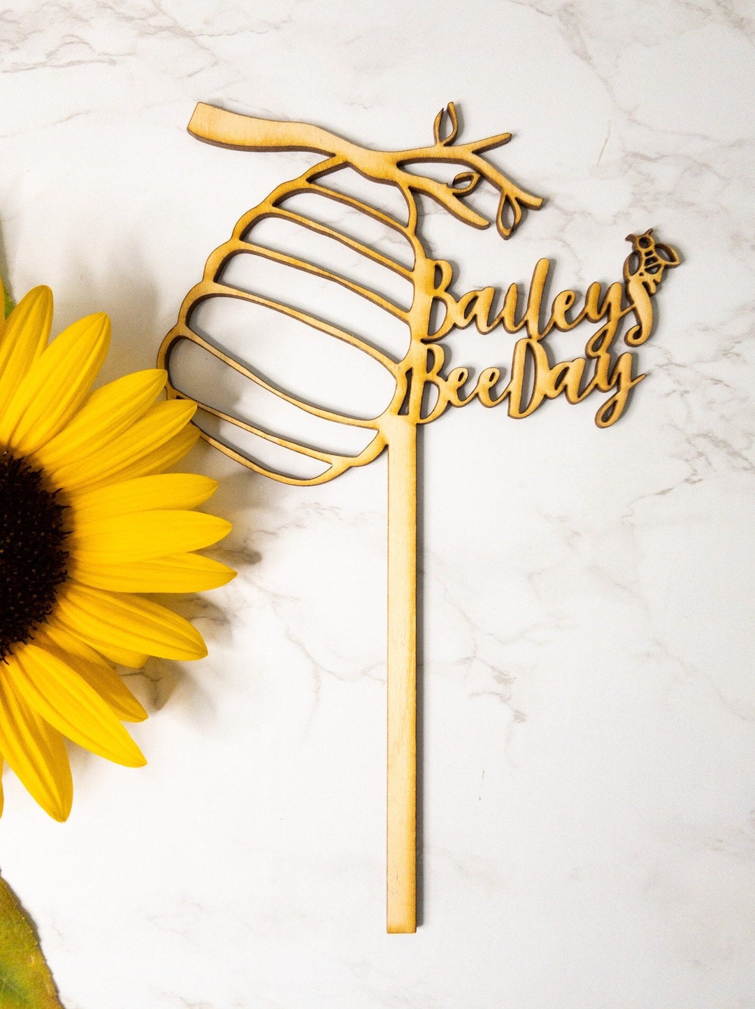 Custom Bee Cake Topper, Birthday Cake Topper, Wood Cake Topper, Bee ...