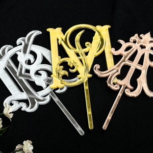 Rose Gold Mirror Monogram Cake Topper, Monogram Custom Topper, Custom ...