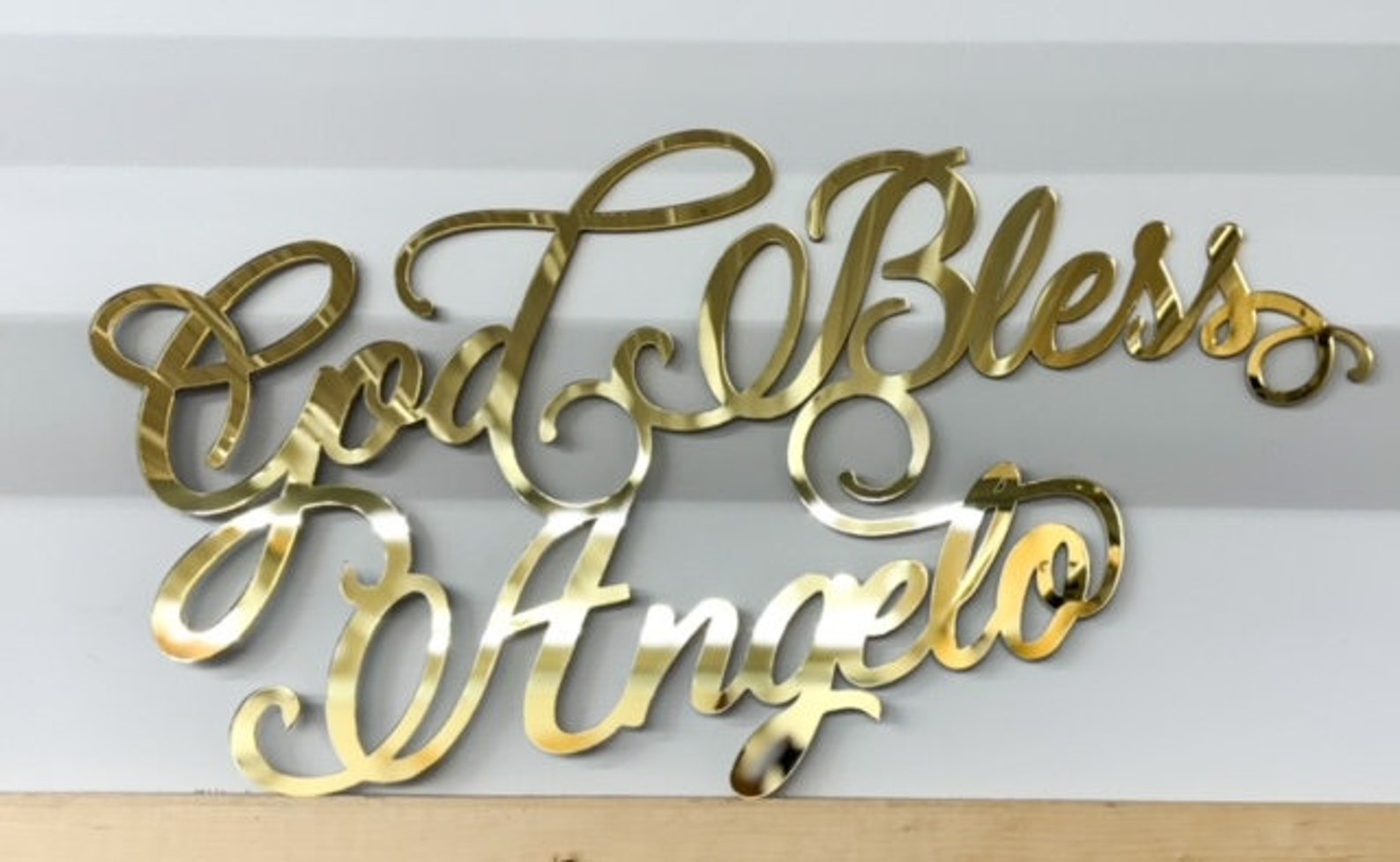 Custom Gold Mirror God Bless Name Sign, God Bless Sign, Custom Baptism ...