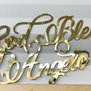 Custom Gold Mirror God Bless Name Sign, God Bless Sign, Custom Baptism ...