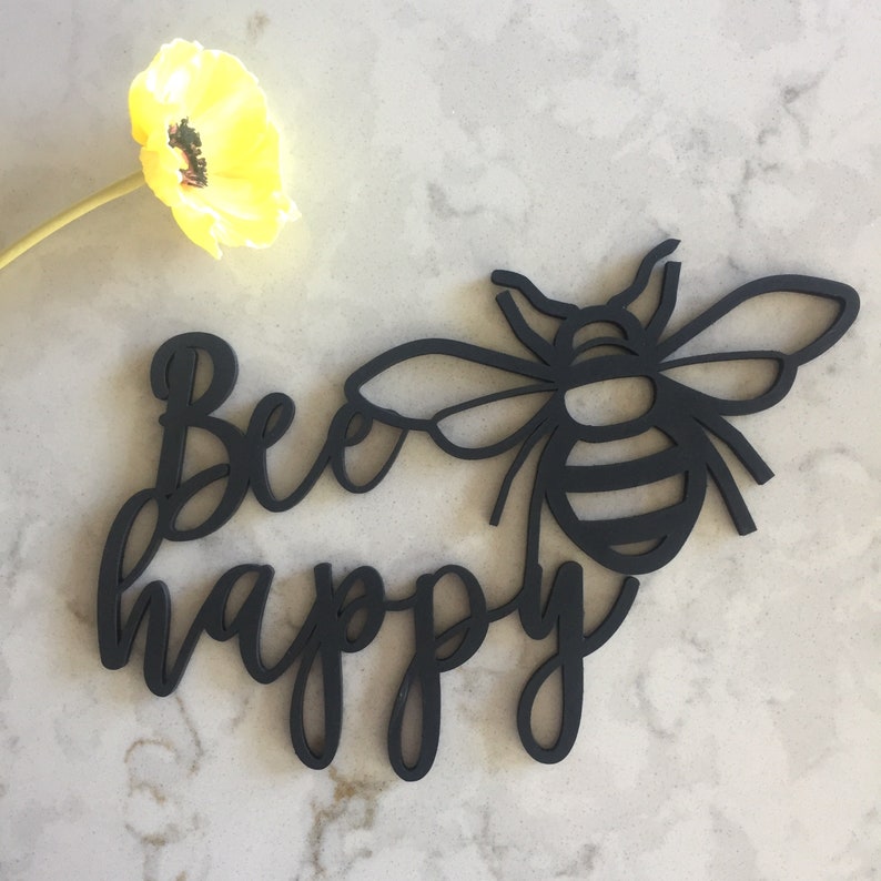 Bee Happy Sign, Wood Bee Sign, Home Decor, Bee Happy Decor, Rustic Wood ...