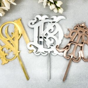 Rose Gold Mirror Monogram Cake Topper, Monogram Custom Topper, Custom ...