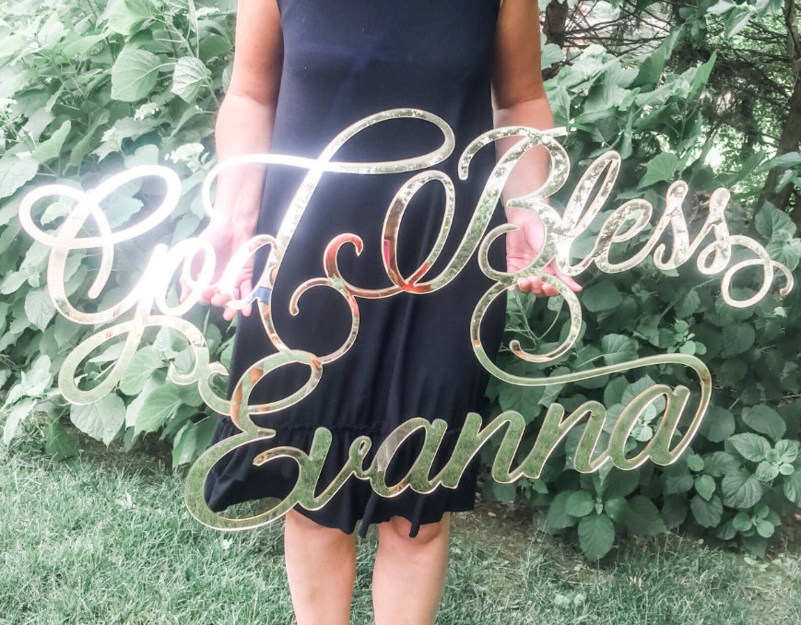 Custom Gold Mirror God Bless Name Sign, God Bless Sign, Custom Baptism ...