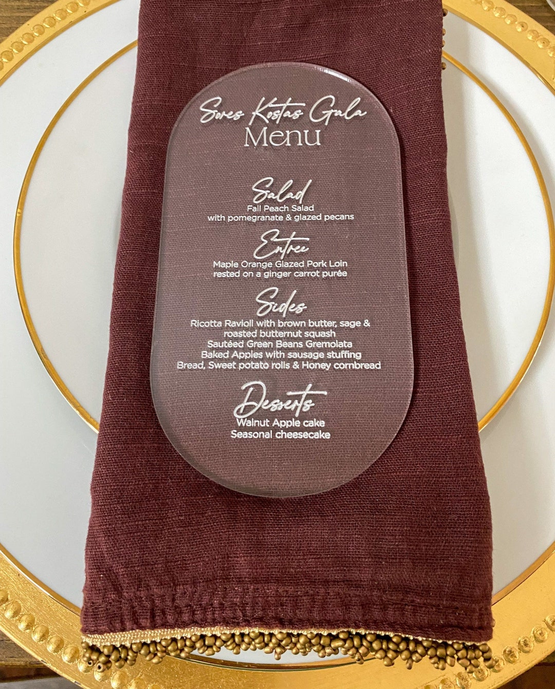Custom Acrylic Wedding Table Menus, Gala Menu Signs, Wedding Table ...