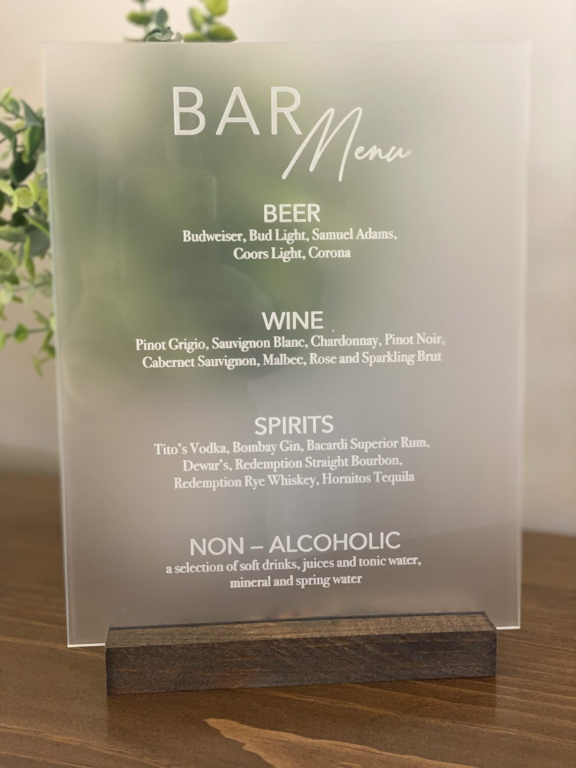 Frosted Acrylic Bar Menu Sign Custom Bar Menu Wedding Bar - Etsy