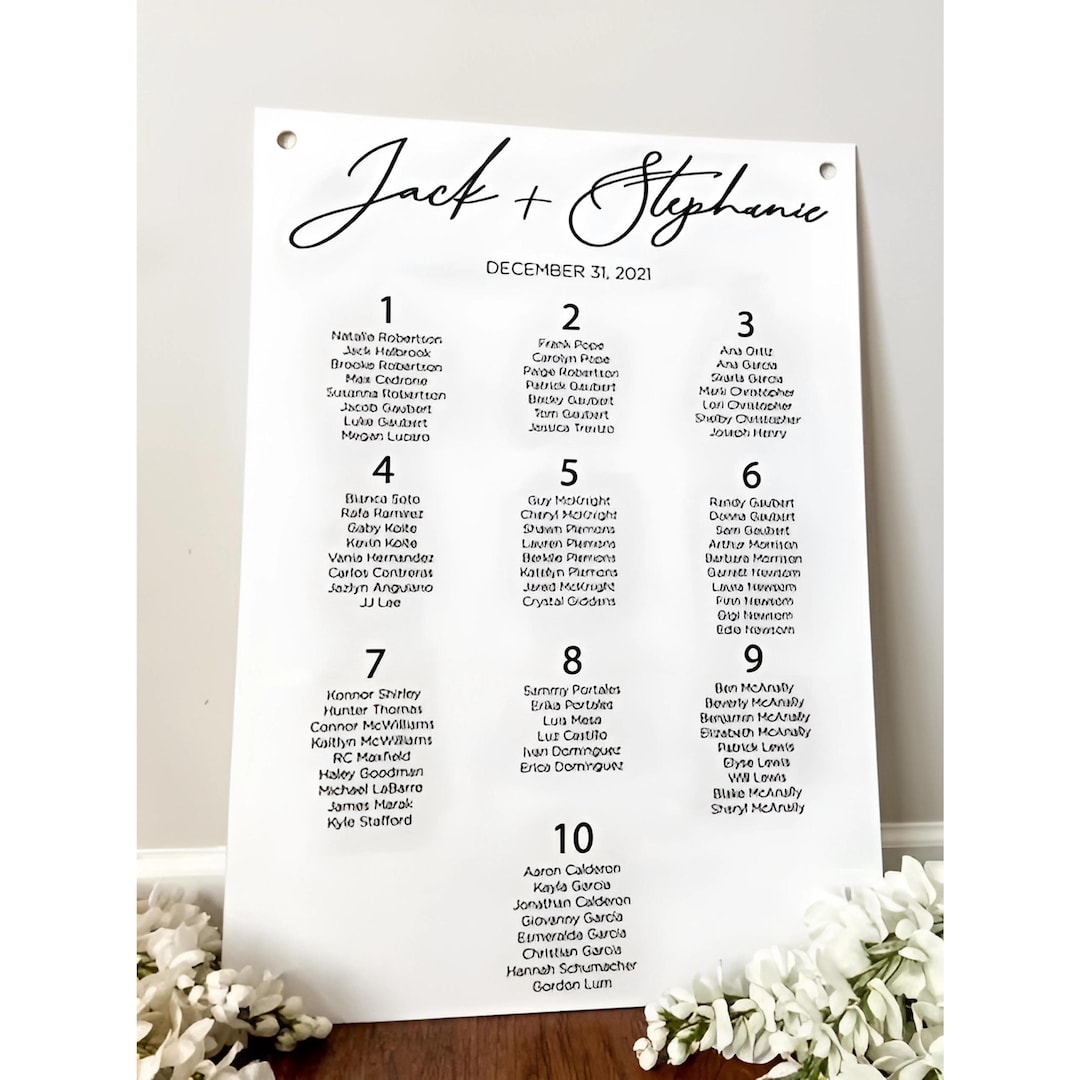 Custom Wedding Seating Chart, Acrylic Escort Board, Black and White ...