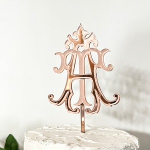 Rose Gold Mirror Monogram Cake Topper, Monogram Custom Topper, Custom ...