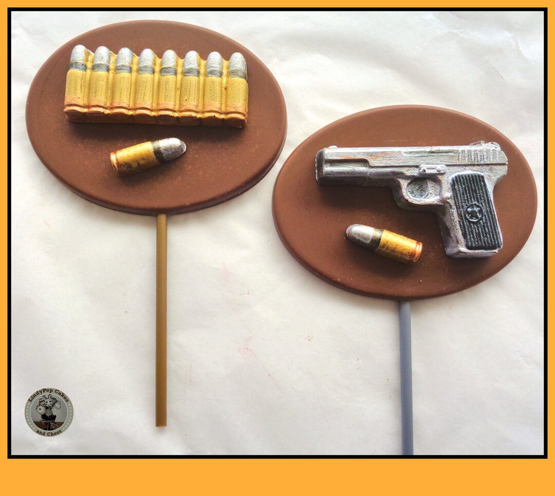 Chocolate Gun & Bullet Lollipops Set of 2: Hand-painted Belgian ...