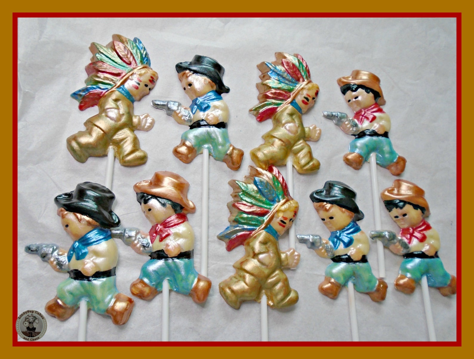 Hand-painted Chocolate Cowboy and Indian Lollipops: Wild West Party ...