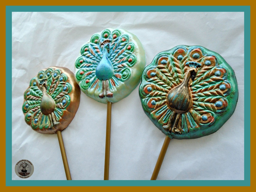 Hand-painted Chocolate Peacock Lollipops: (set of 3) Exotic Bird Gift ...