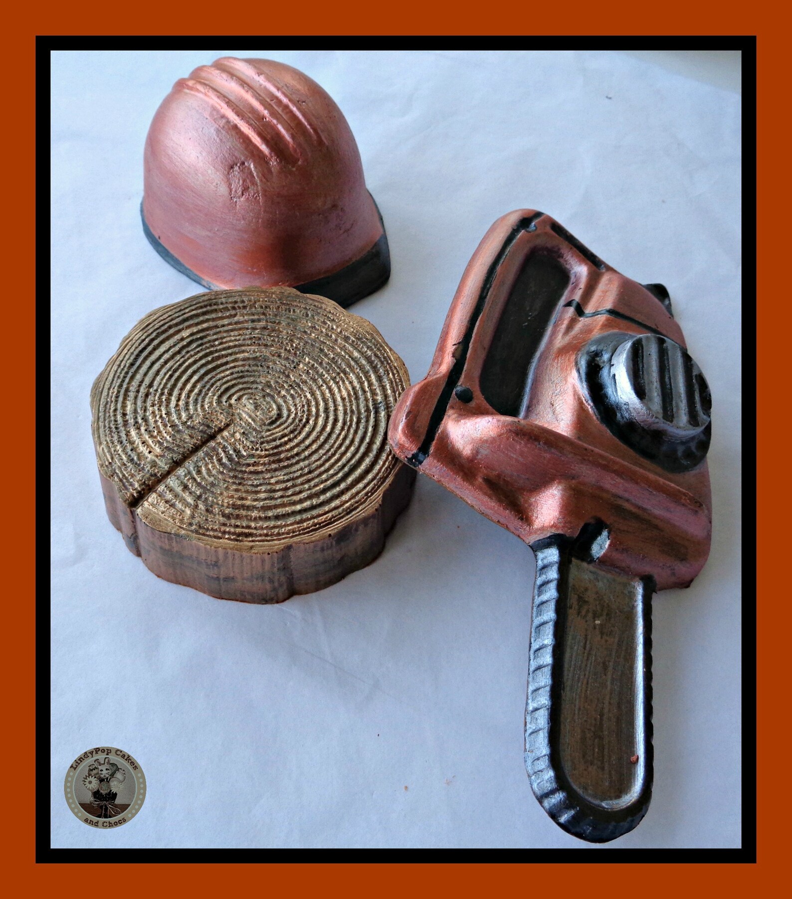 Hand-painted Chocolate Tools: Chainsaw, Hard Hat, Wood Cut - Lumberjack ...