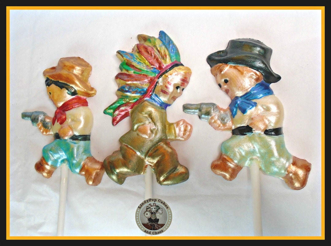Hand-painted Chocolate Cowboy and Indian Lollipops: Wild West Party ...