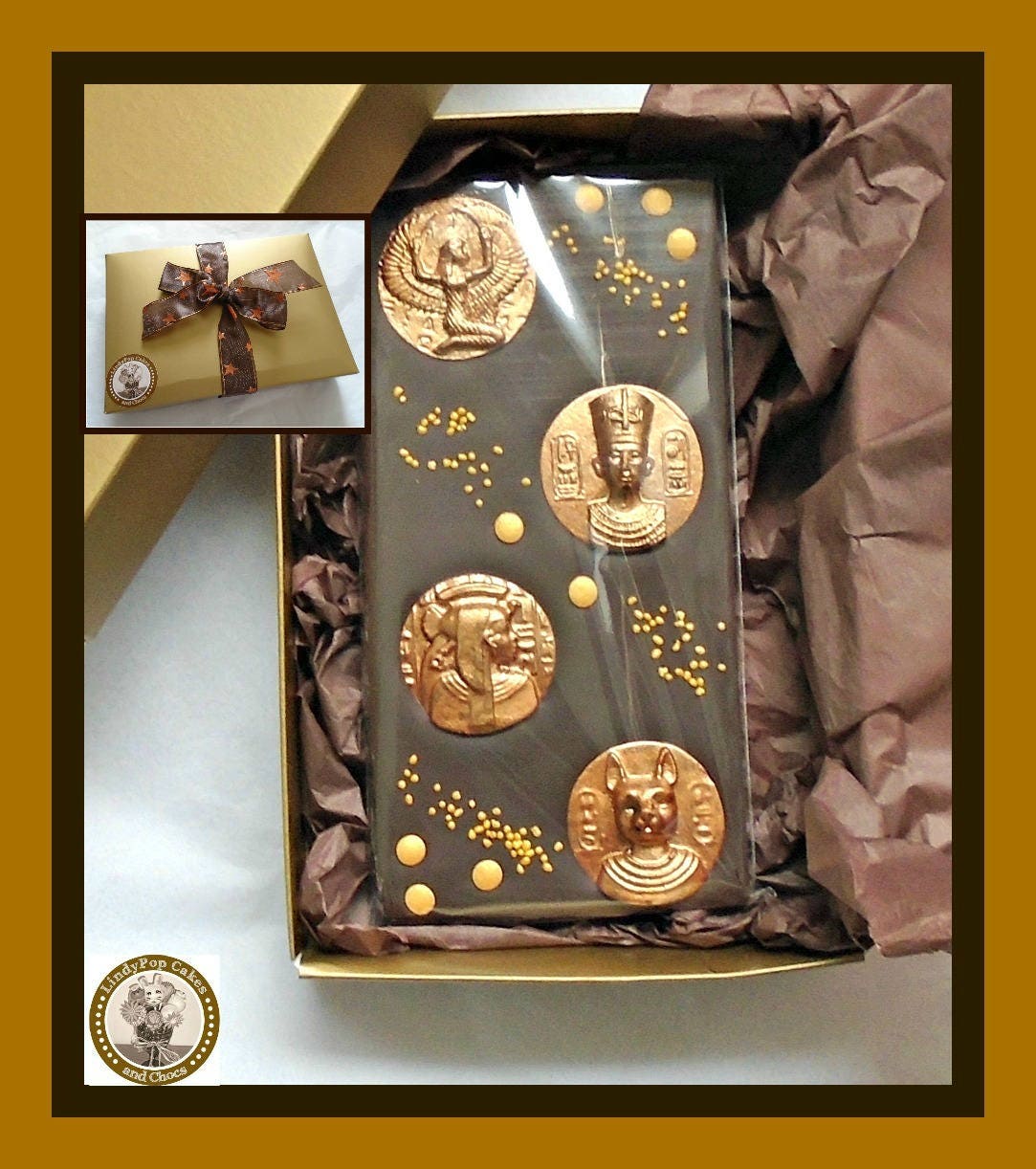 Egyptian Chocolate Bar: Hand-painted Pharaoh, Sphinx, Bastet (edible ...