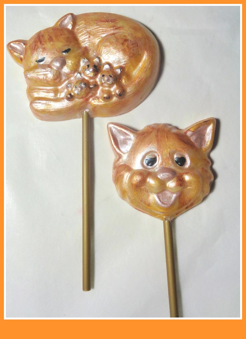 Hand-painted Chocolate Cat Lollipops: Ginger Kitten Gift (set of 2 ...