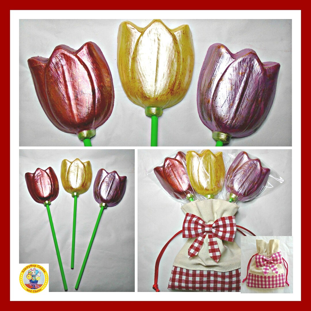 Hand-painted Tulip Chocolate Lollipops: Edible Flower Set - Cake Topper ...