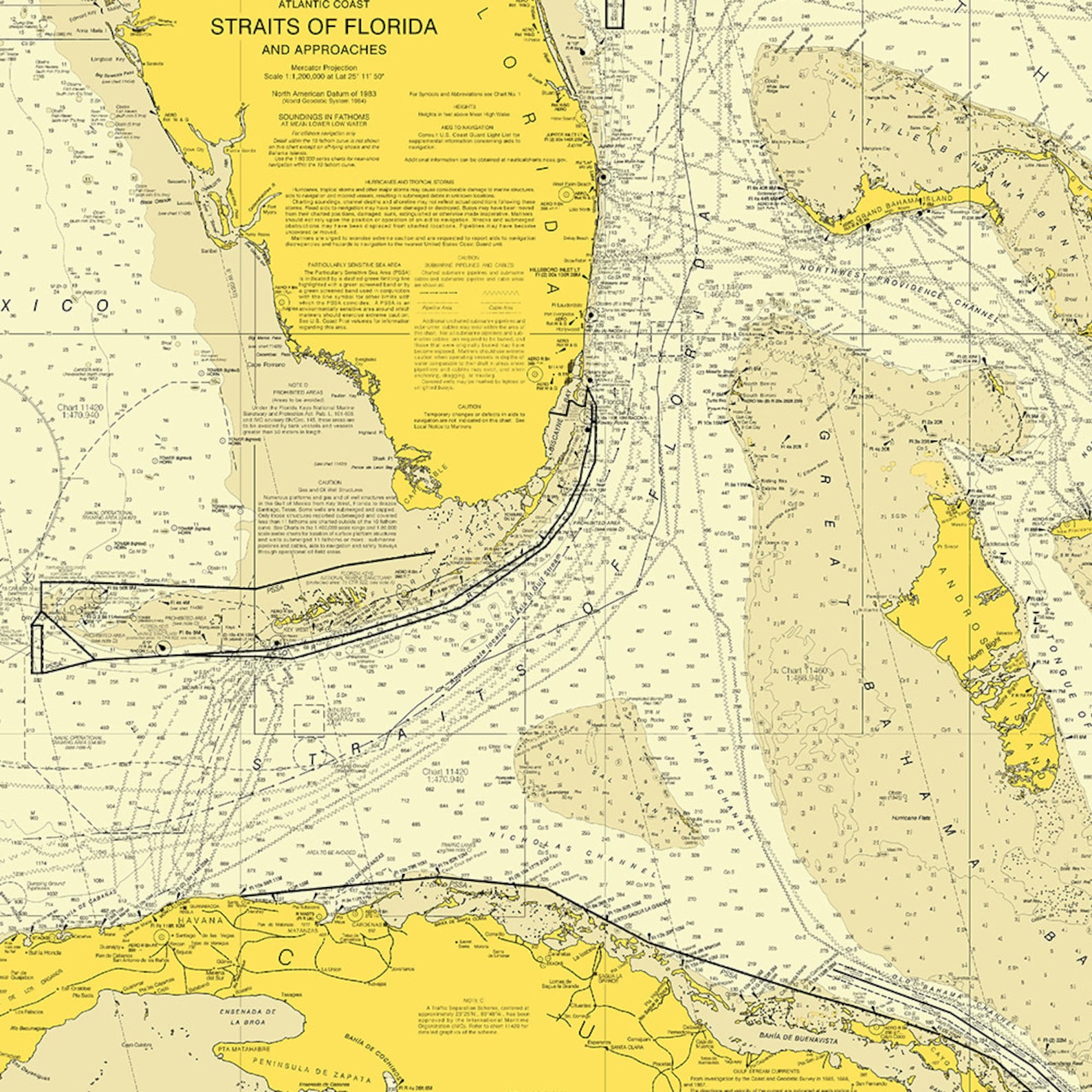 Florida Straits - Florida Straits Chart - Nautical Chart Decor - Etsy