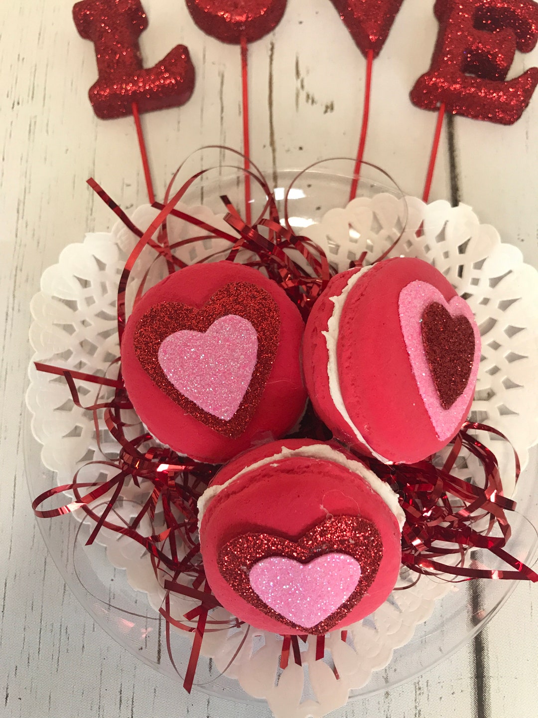 Set of 3 Valentine Macaroons, Valentine Decor, Red Macaroons With ...