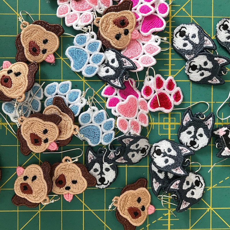 Dog Embroidery Earrings - Etsy UK
