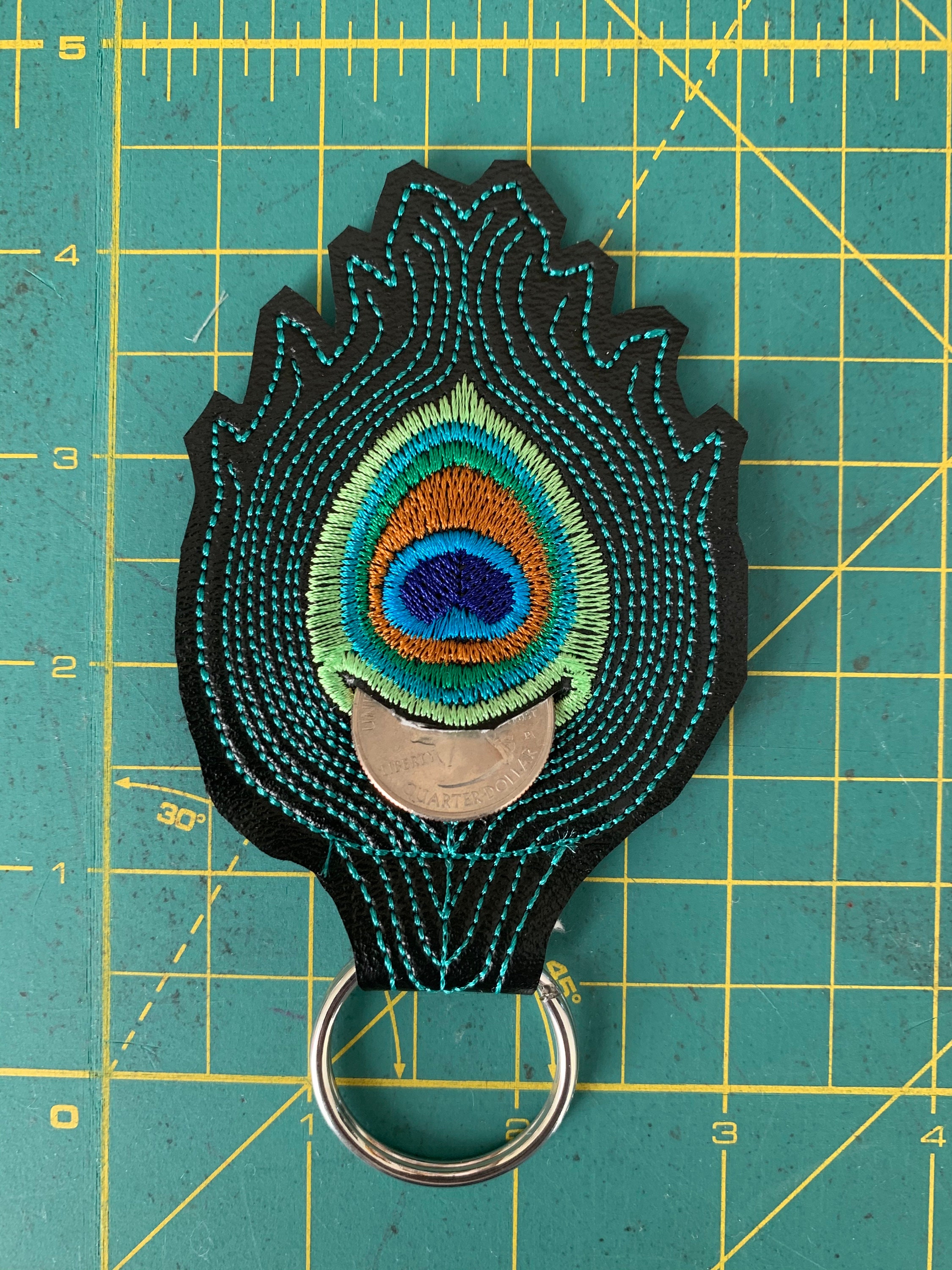 ITH Peacock Key Fob Embroidery Design Key Fob With Quarter | Etsy