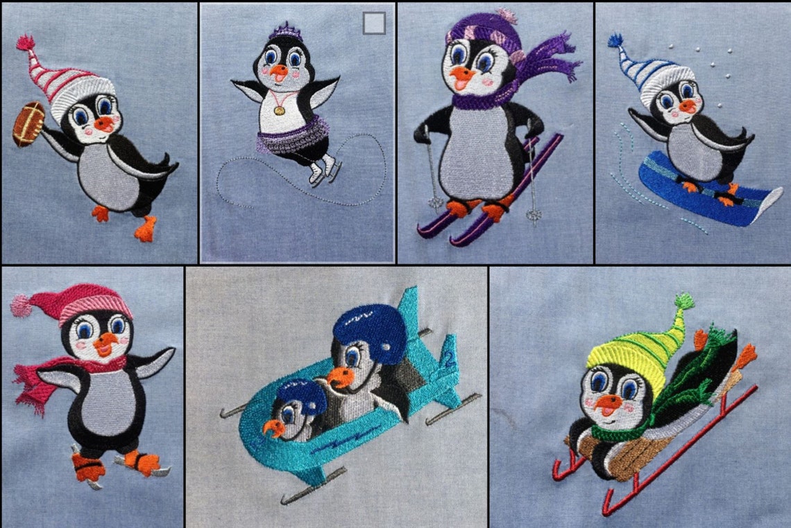 7 Adorable Penguins Machine Embroidery Eesign Skating | Etsy