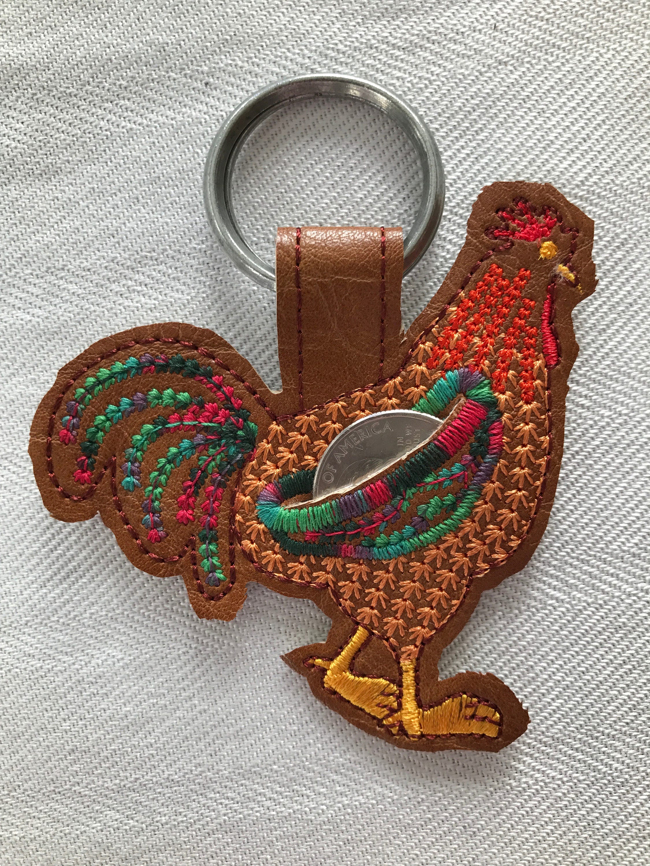 ITH Rooster Key Fob Embroidery Design Key Fob with Quarter | Etsy