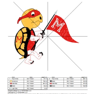Cute Turtle Mascot - With Letter M - 6 in X 5 in - Turtle Embroidery ...